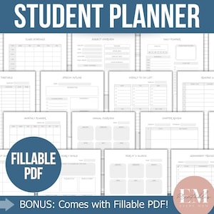 Fillable Academic Planner Printable: Student Organizer, Study Calendar ...
