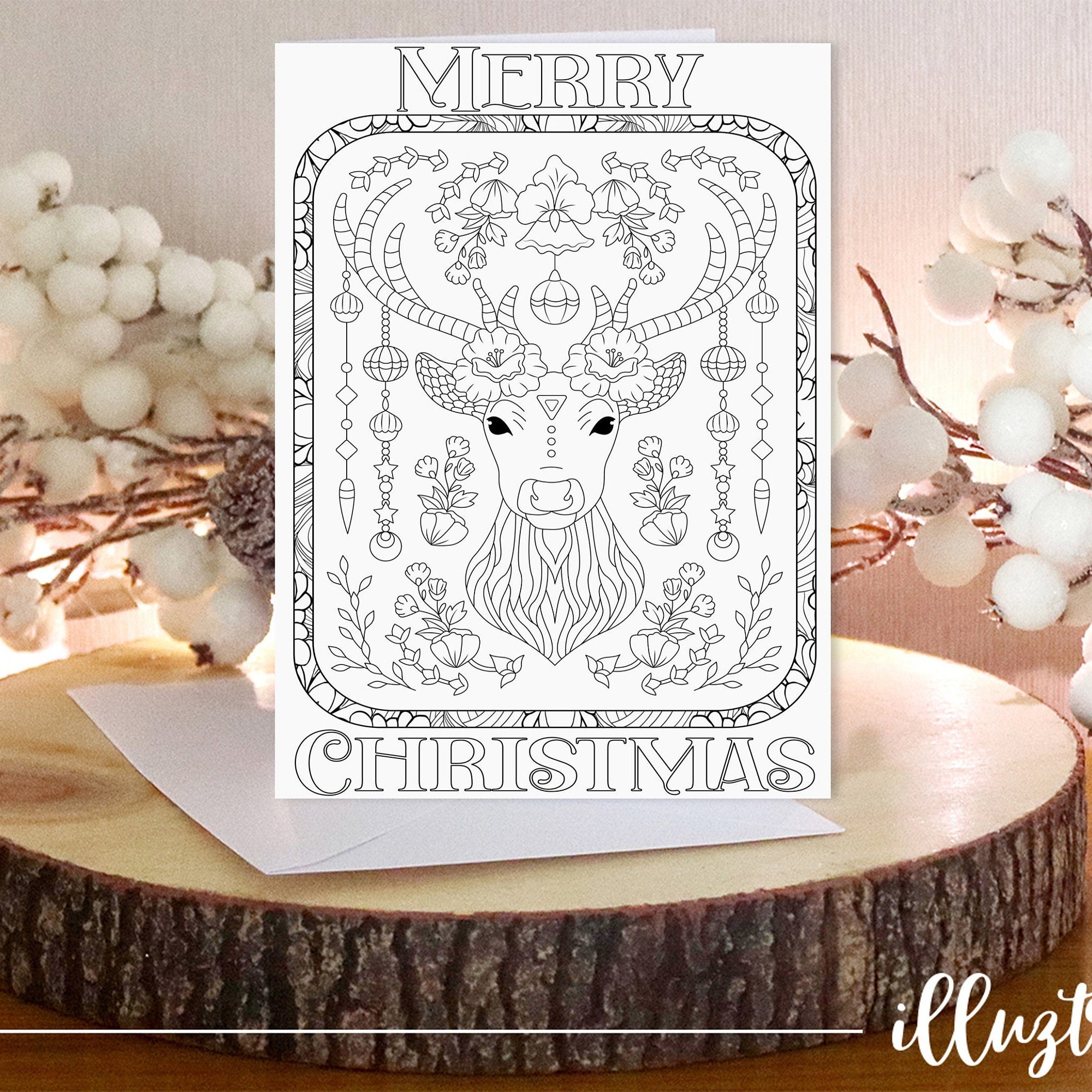 Printable Coloring Christmas Cards - Etsy