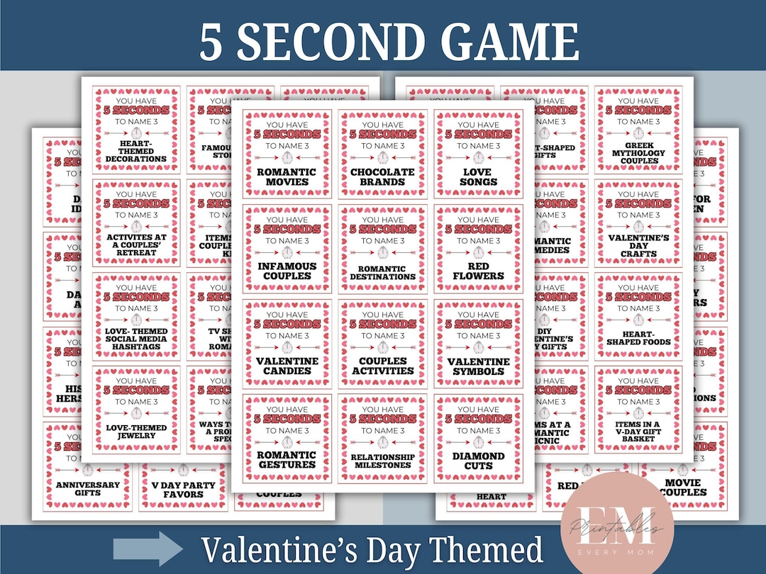 Valentine's Day 5 Second Game: Printable Party Game (PDF) - Etsy