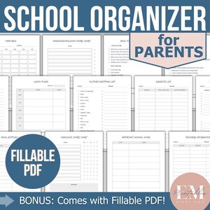 School Organizer for Parents W/ Fillable PDF ~ Back to School ~ School ...