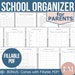 School Organizer for Parents W/ Fillable PDF Back to School School ...