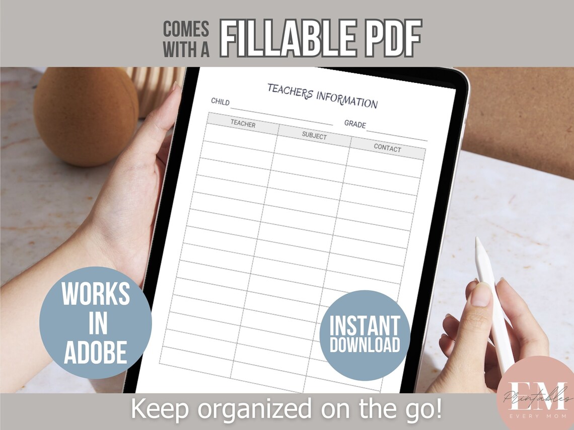 School Organizer for Parents W/ Fillable PDF Back to School School ...