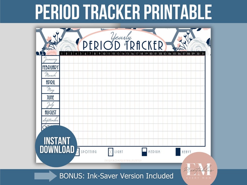 Period Tracker Printable, Menstrual Cycle, Period Calendar, First ...