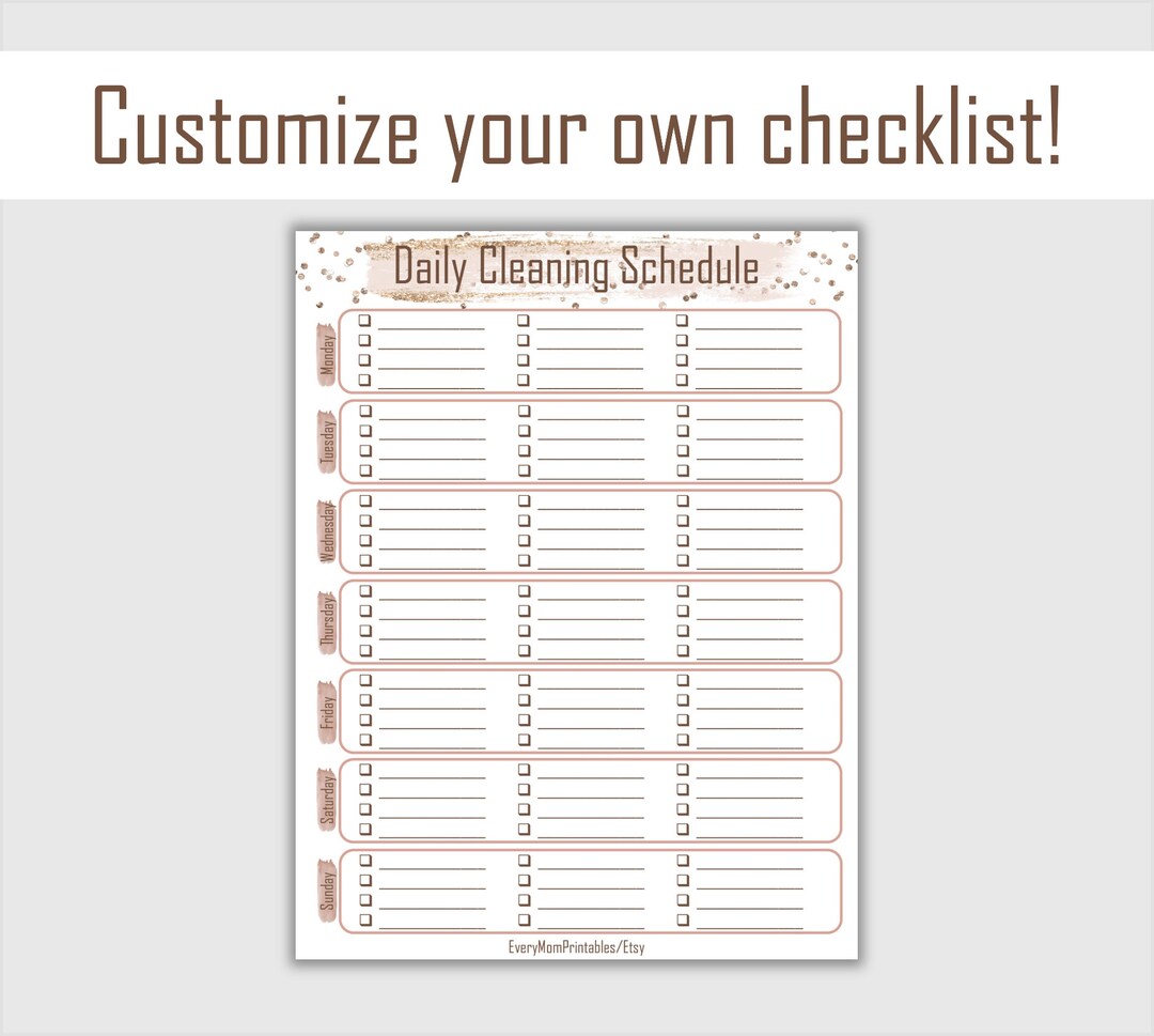 Editable Cleaning Schedule Template Daily Cleaning Checklist Editable ...