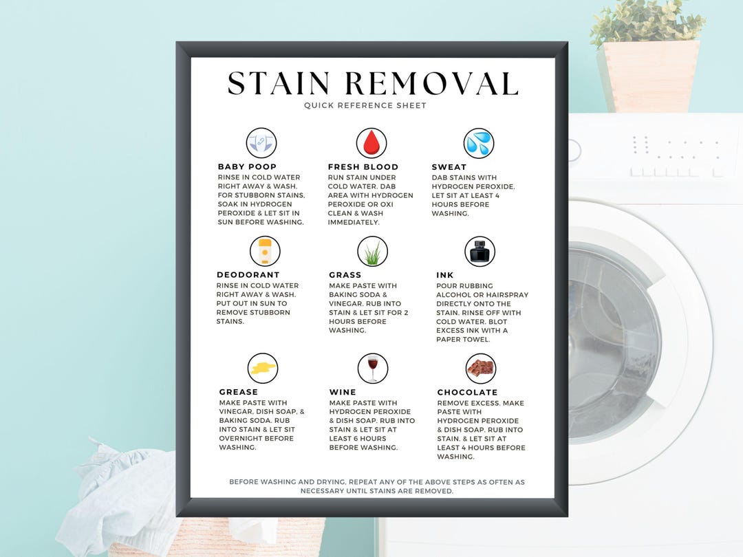 Laundry Stain Removal Cheat Sheet - Stain Removal Instructions ...