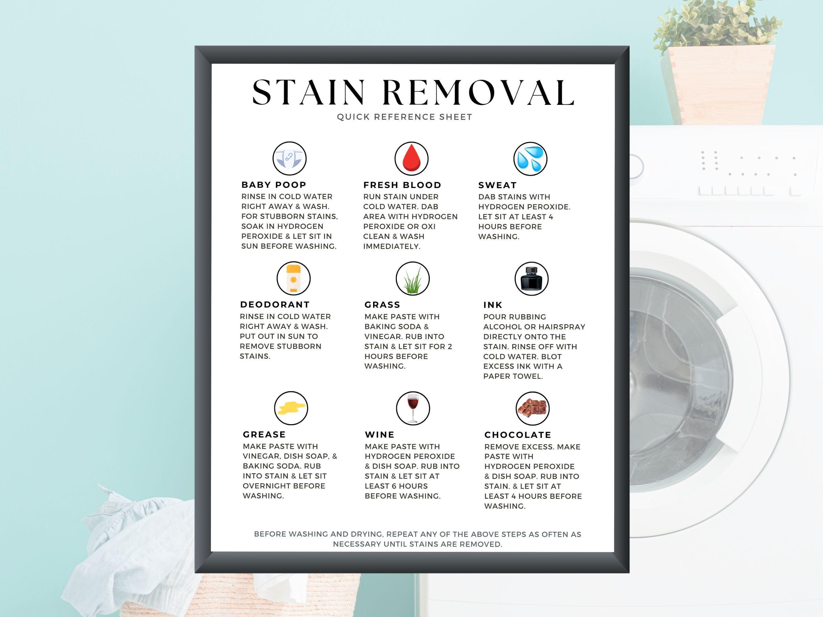 Laundry Stain Removal Cheat Sheet - Stain Removal Instructions ...