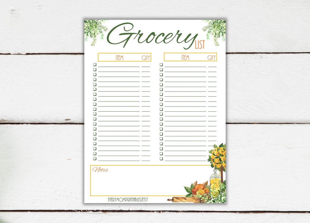 Printable Grocery List PDF Template in Sizes US Letter and A5 - Etsy
