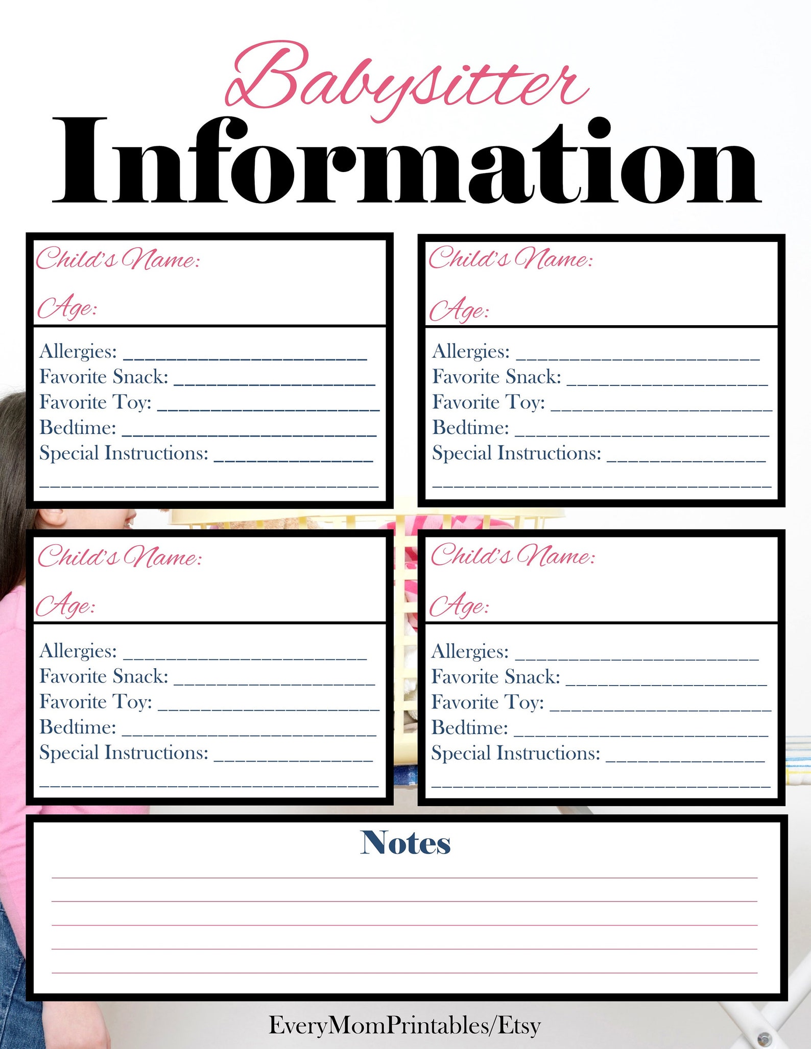 Emergency Contact Sheet Printable Great For The Nanny Forms Editable 