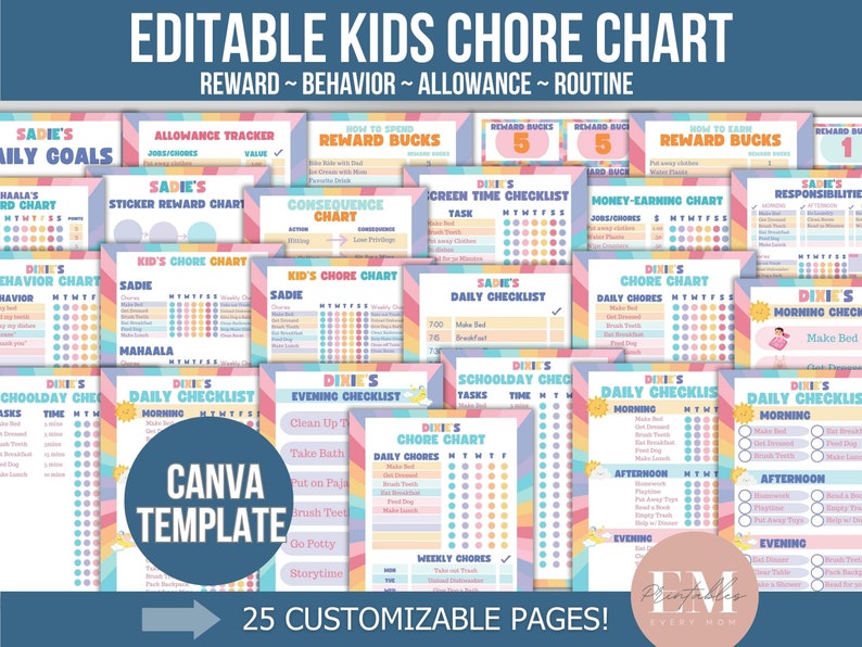Editable Chore Chart for Kids Bundle ~ Editable Chore Chart ...