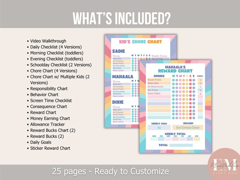 Editable Chore Chart for Kids Bundle ~ Editable Chore Chart ...