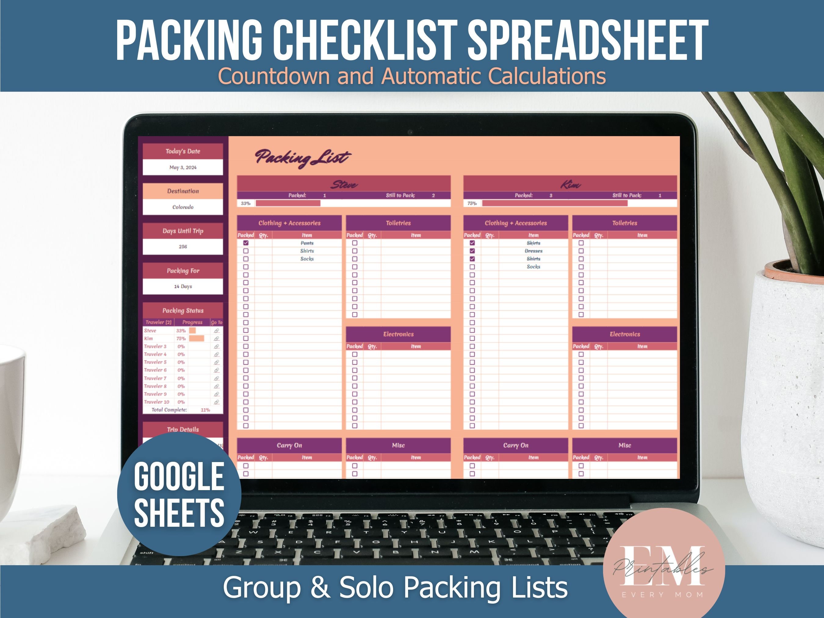 Packing Google Sheet, Google Sheets Packing Checklist Spreadsheet ...