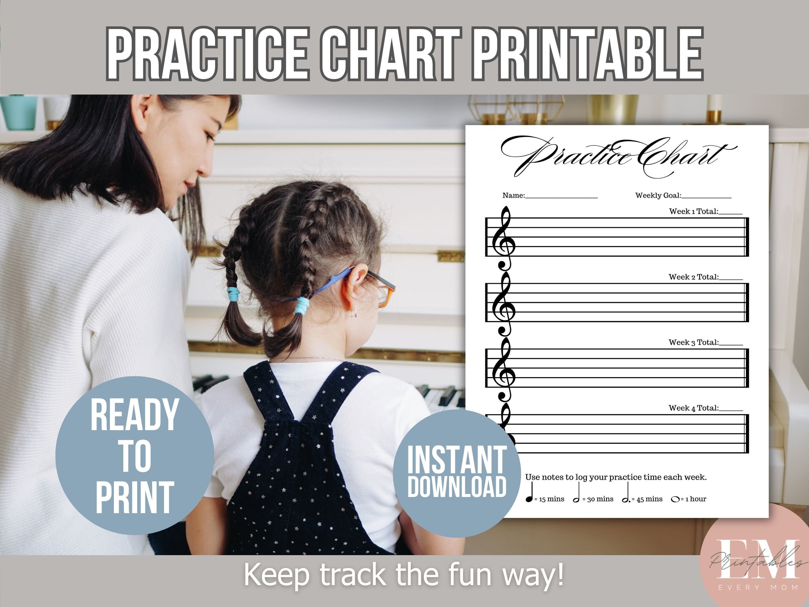 Music Practice Chart ~ Printable Music Practice Log PDF ~ Music ...