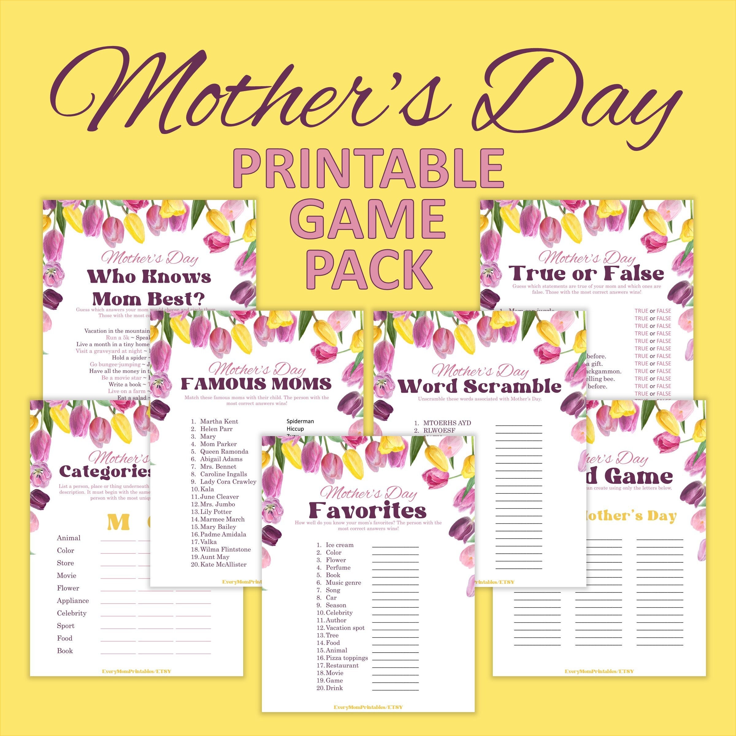 Mother's Day Games Printables Mother's Day Party Games Mother's Day ...