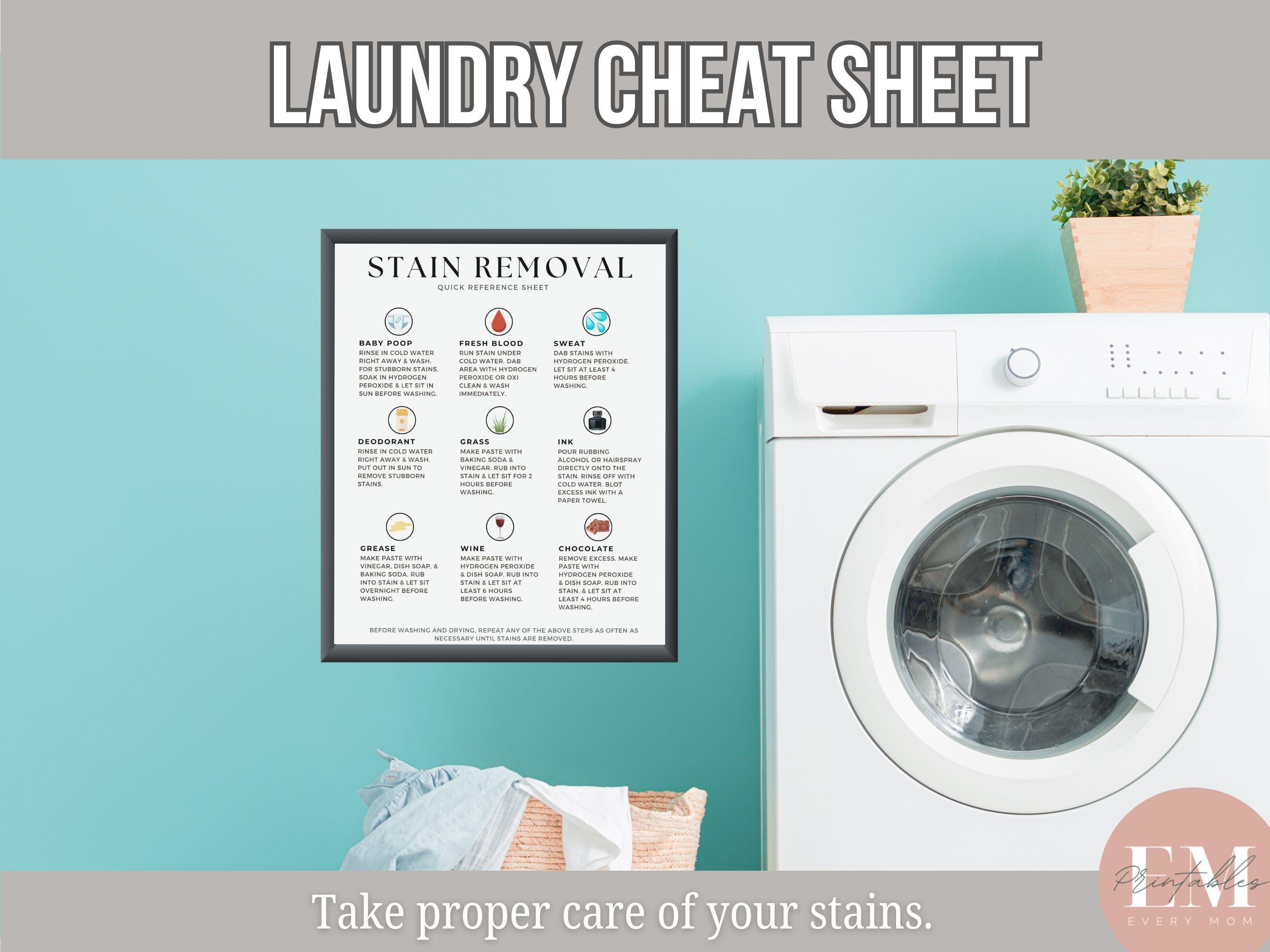 Laundry Guide for Stain Removal - Laundry Stain Removal Cheat Sheet ...