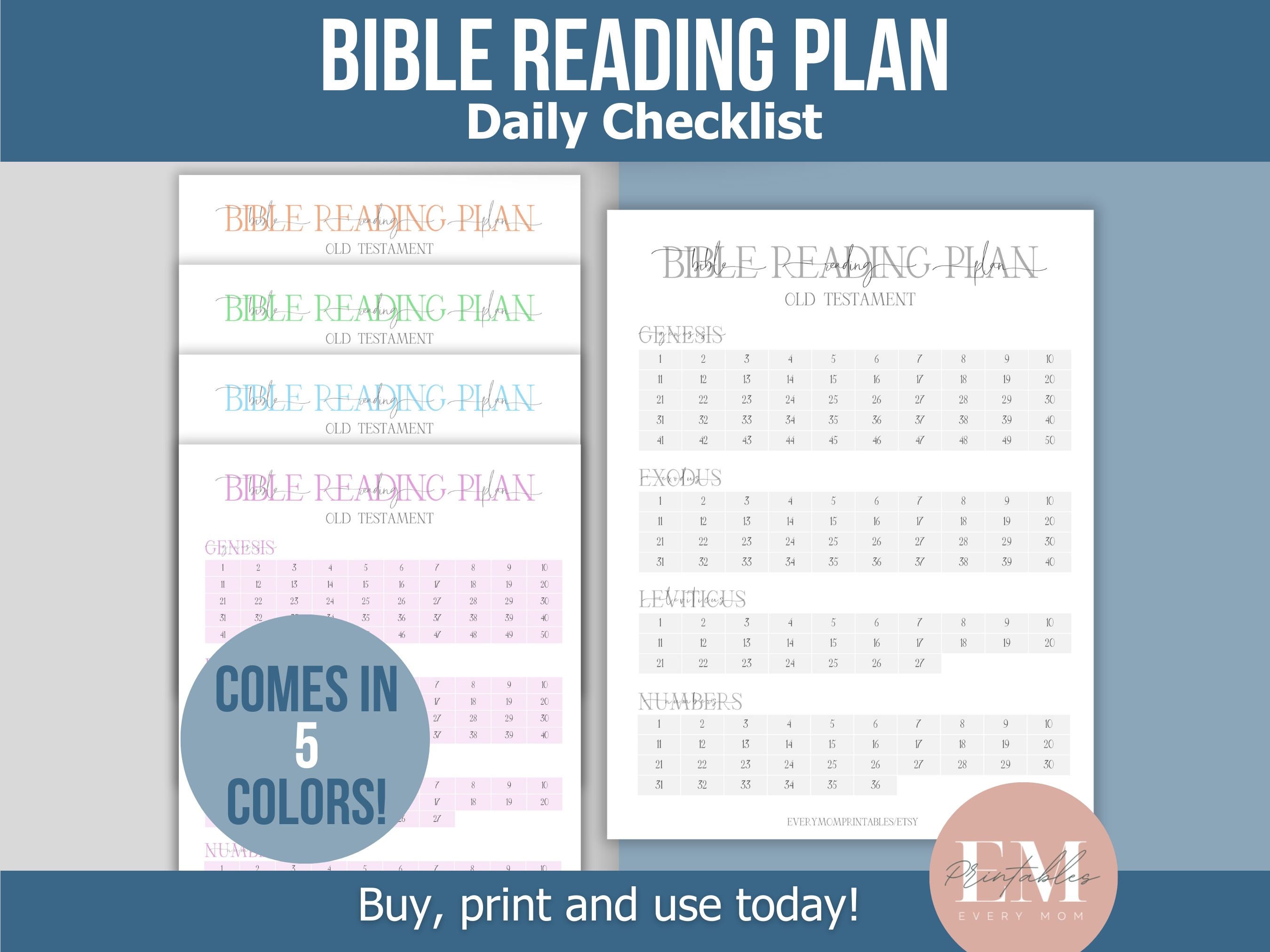 Daily Bible Reading Checklist and Tracker With Old and New Testament ...
