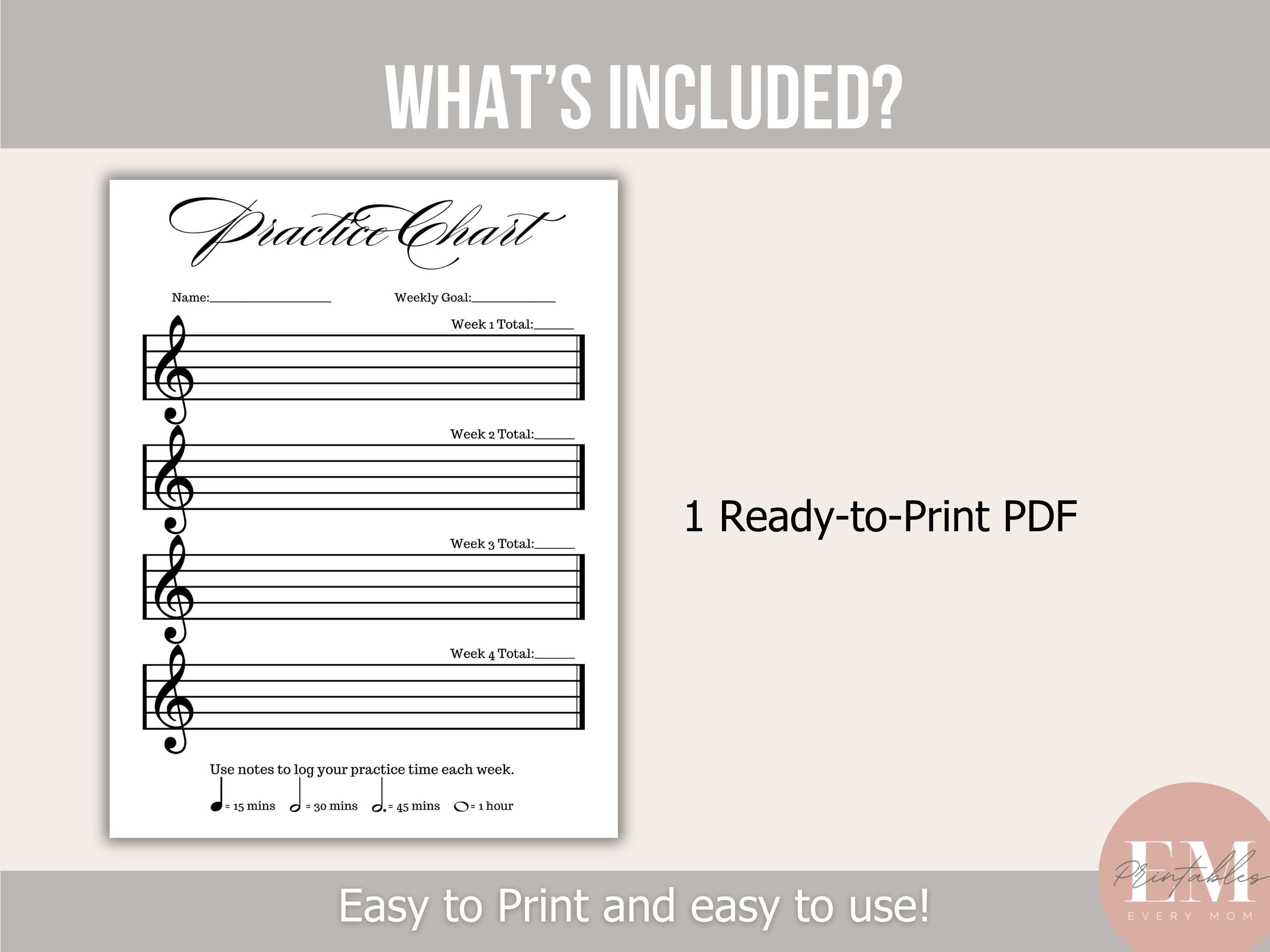 Music Practice Chart ~ Printable Music Practice Log PDF ~ Music ...
