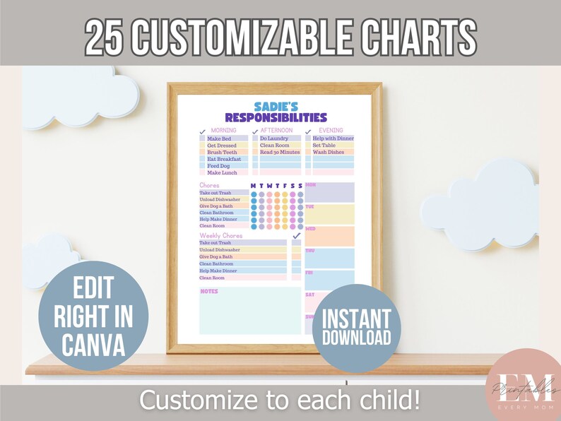 Editable Chore Chart, Responsibility Chart, Chore Chart for Kids, Kids ...