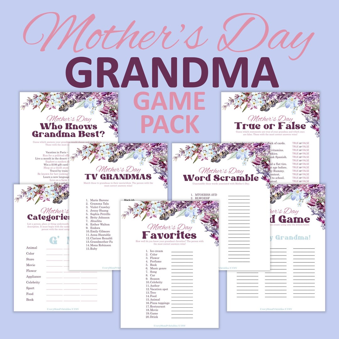 Mothers Day Grandma Game Bundle, Fun Family Activities, Printable Games ...