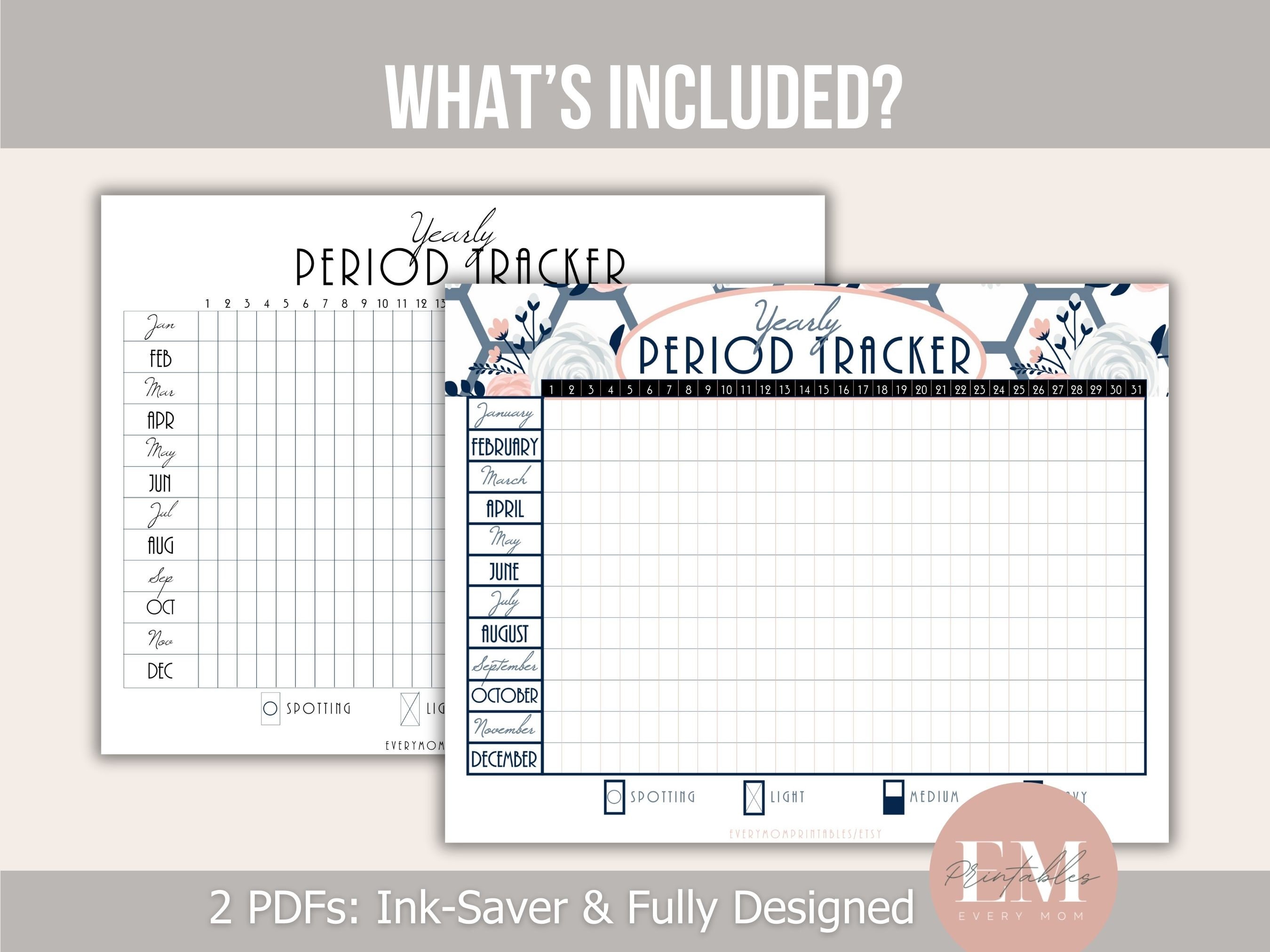 Period Tracker Printable, Menstrual Cycle Calendar, Symptom Tracker ...
