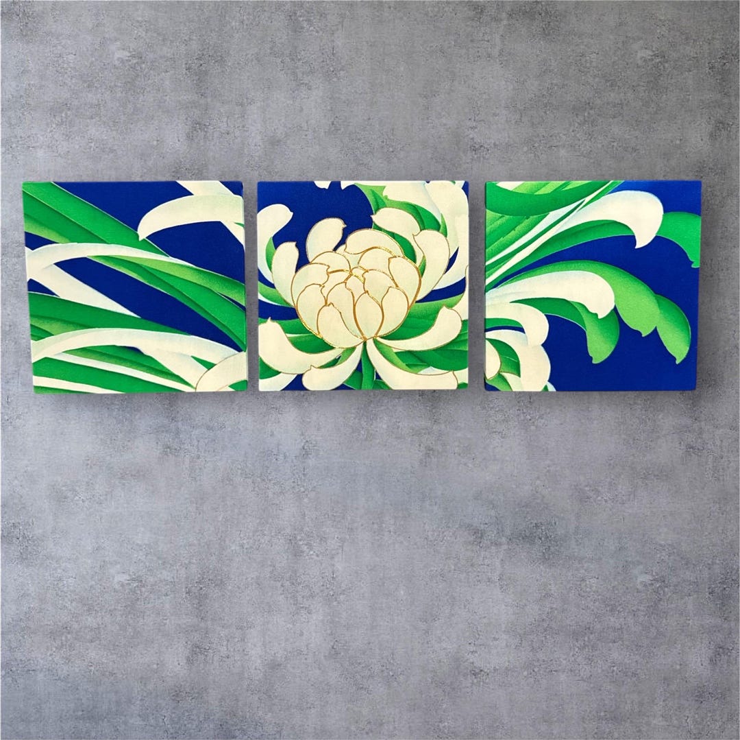 Kiku, Silk Kimono, Japanese Kimono Wall Art (set of 3), Fabric Wall ...