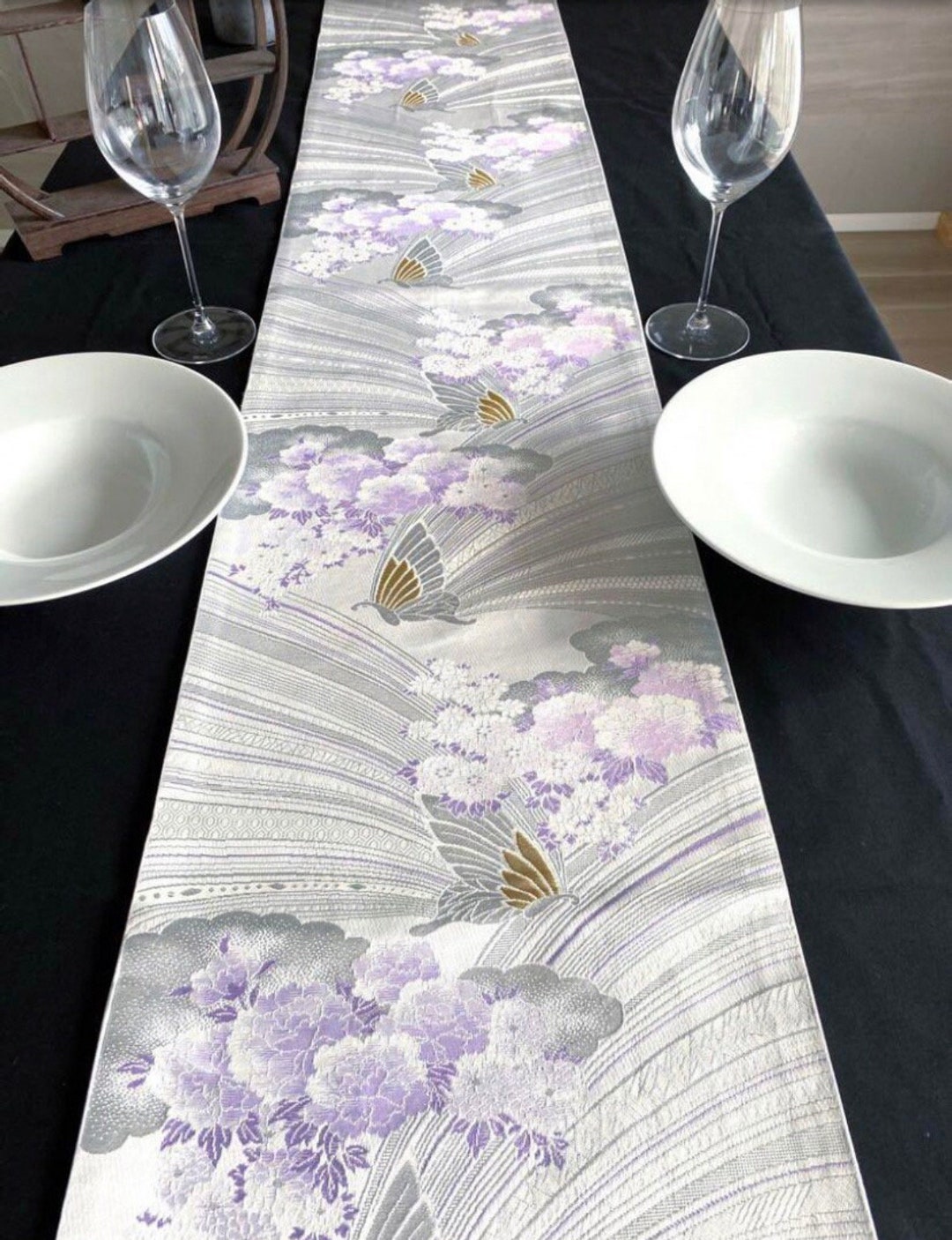 Purple & Silver, Custom Japanese Table Runner, Japanese Obi Runner one ...