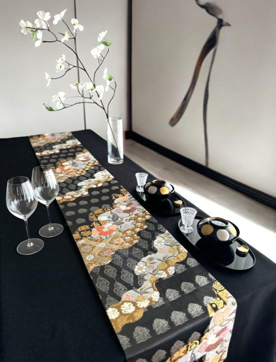 Karaori, Custom Japanese Silk Table Runner, Japanese Obi Runner one of ...
