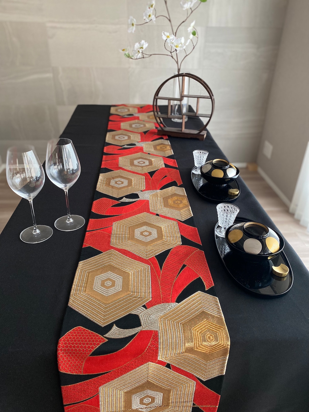 Red and Gold, Custom Japanese Table Runner, Japanese Obi Runner one of ...
