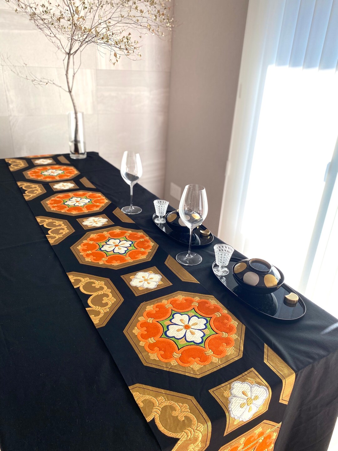 Gold, Custom Japanese Silk Table Runner,hand Woven Japanese Obi ...