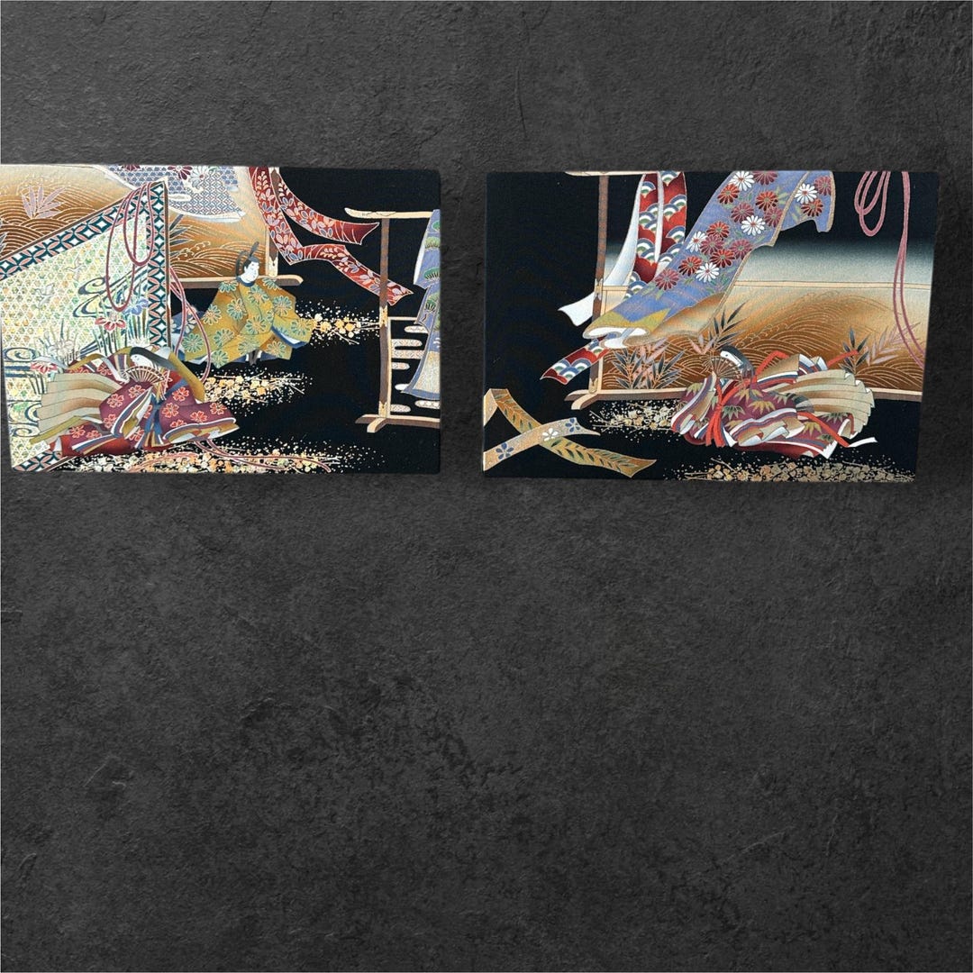 Heian-emaki, Kuro-tomesode, Japanese Kimono Wall Art (set of 2), Fabric ...