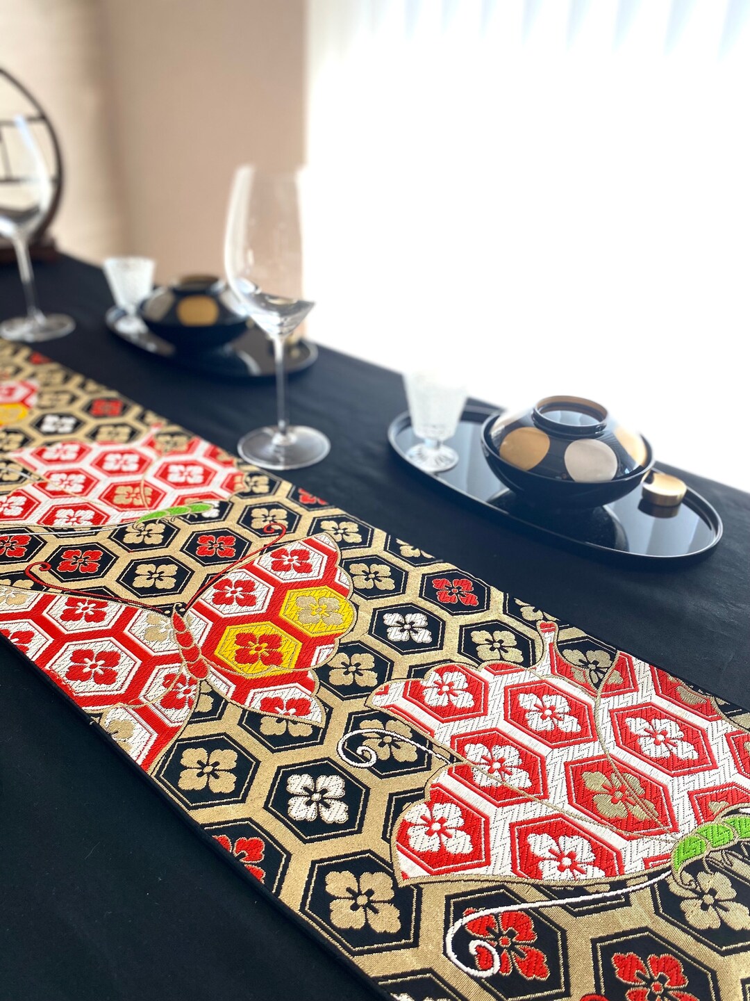 Hexagon, Custom Japanese Silk Table Runner,hand Woven Japanese Obi ...