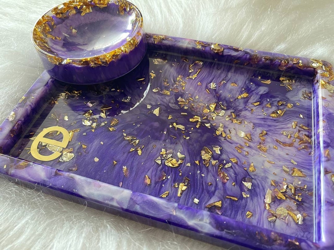 Personalized Purple and Pink Tray Set, Custom Marble Resin Tray ...
