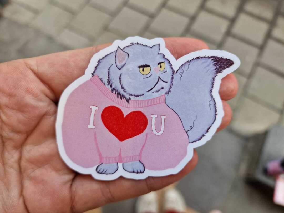 I Love You Grey Cat Flowers Vinyl Sticker - Etsy