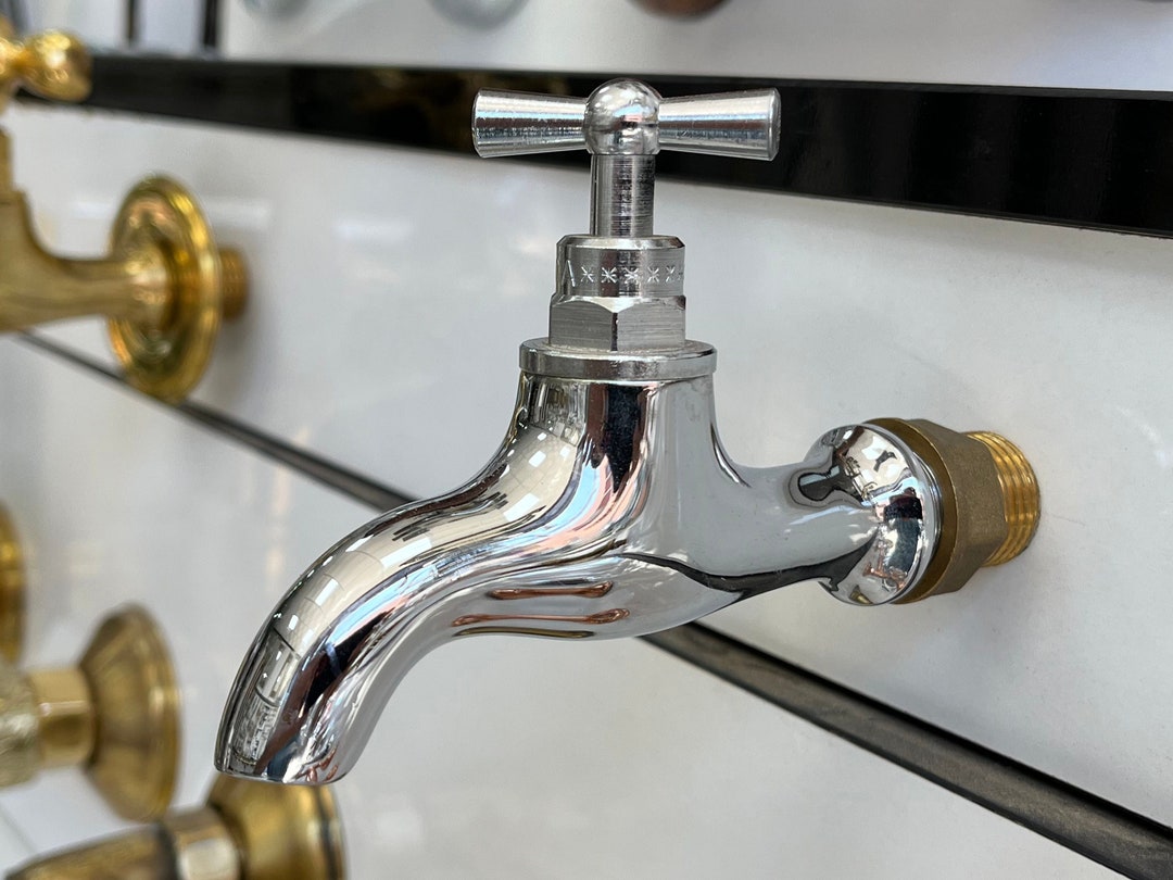 Handcrafted Small Water Tap, Chrome Silver Finish Wall Faucet, Small ...
