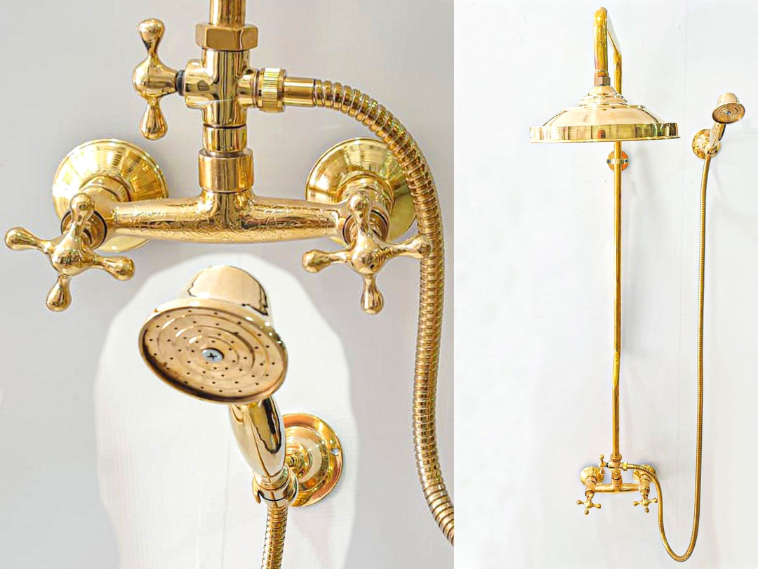 Brass Exposed Pipe Wall Mount Shower With Rainfall Shower Head , Solid ...