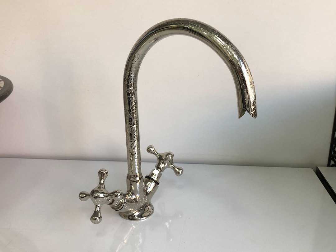 Chrome Kitchen Sink Faucet Silver Finish Handmade Chrome Faucet Double ...