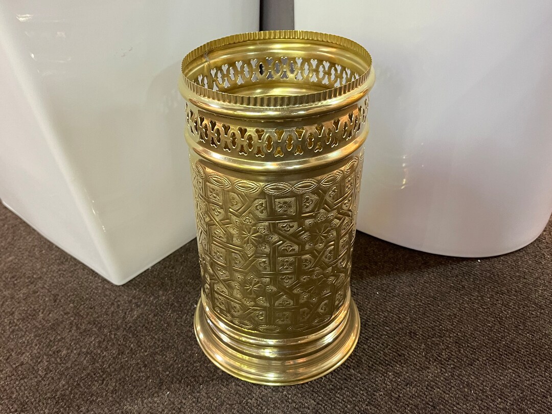 Unlacquered Brass Trash Can, Solid Brass Waste Basket, Decorative Brass ...