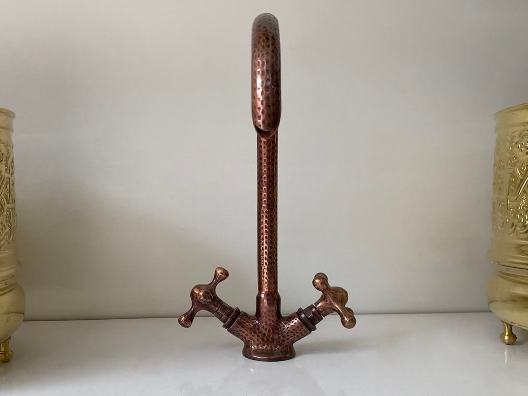 Copper Finish Gooseneck Kitchen Faucet , Handcrafted Vintage Sink ...