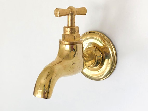 Vintage Brass Water Tap Unlacquered Brass Wall Tap Wall Faucet Wall Mount Tap Bathroom Wall Tap Garden Wall Faucet Etsy UK