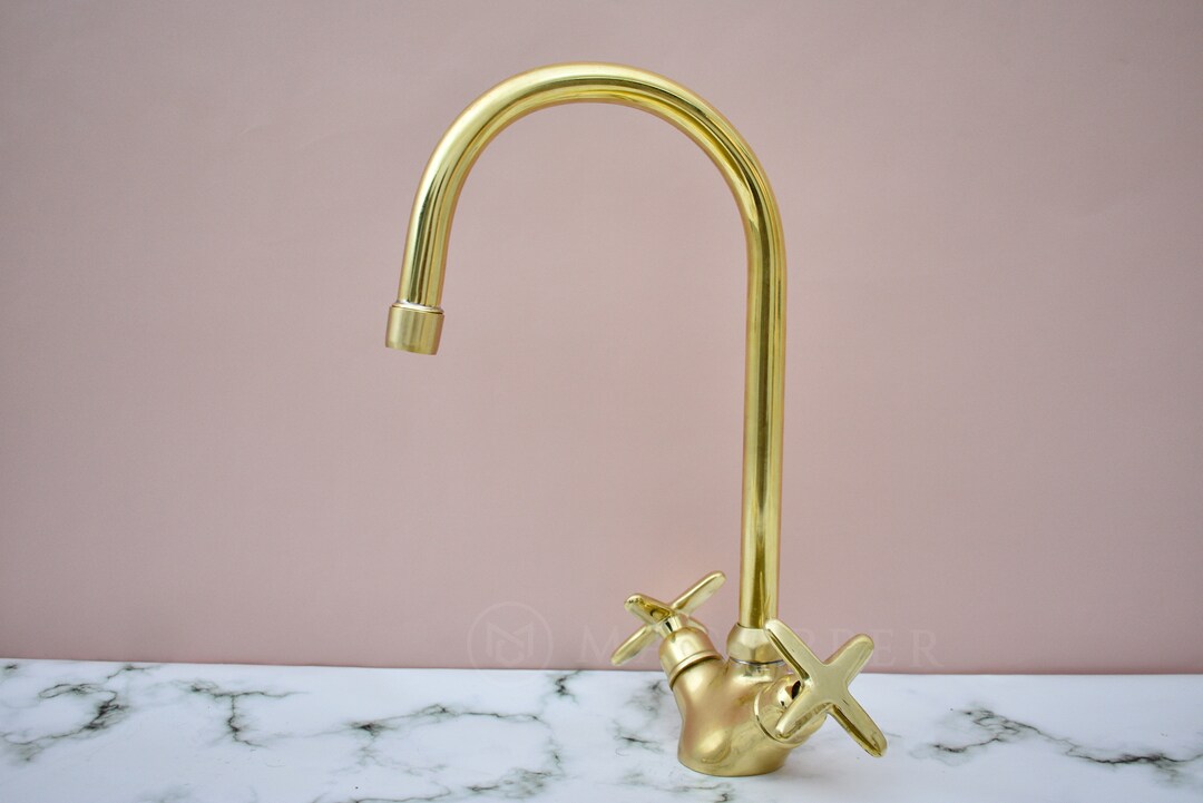 Brass Gooseneck Bathroom Faucet Vanity Solid Brass Faucet Unlacquered ...