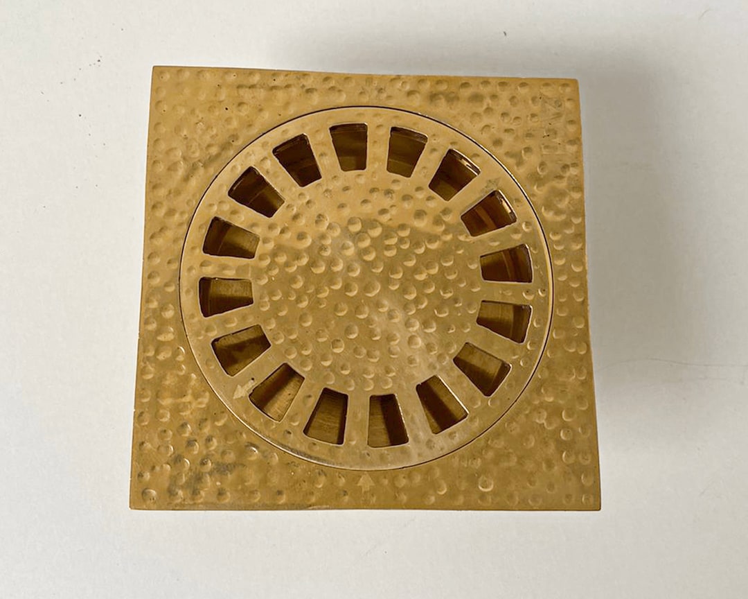 Solid Brass Floor Drain Hammered Square Shower Floor Drain With Removable Strainer Cover ...