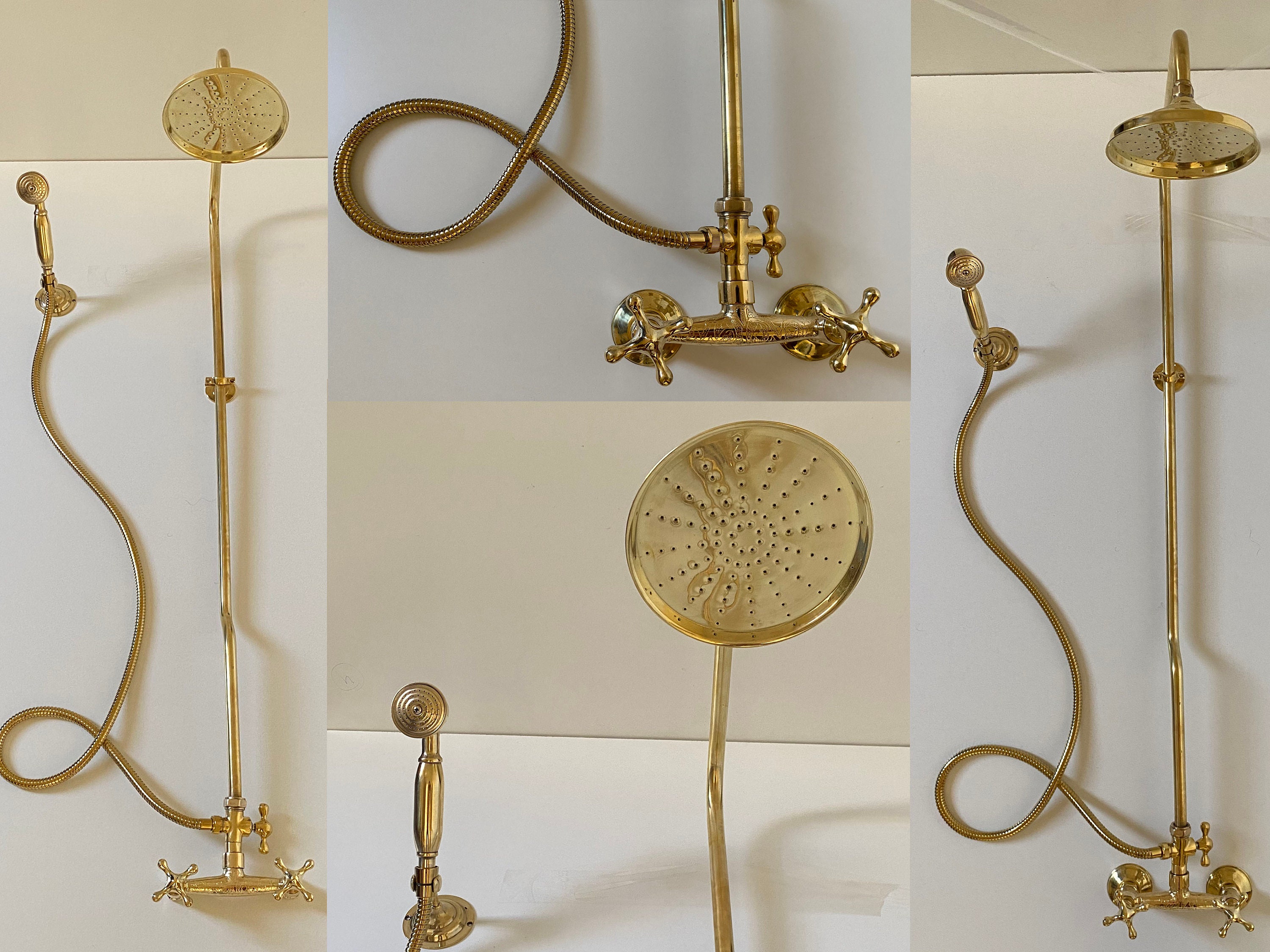 Unlacquered Brass Exposed Shower Combo System Rain Shower - Etsy