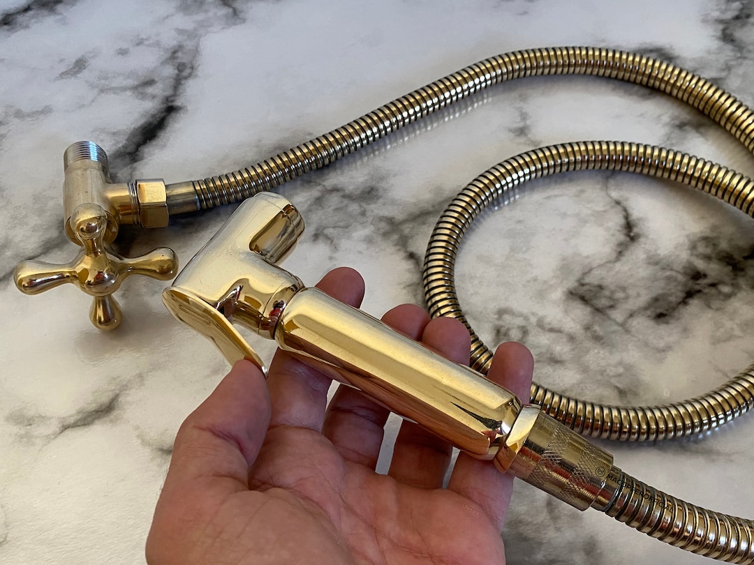 Handcrafted Brass Kitchen Hand Sprayer, Unlacquered Brass Side Sprayer ...
