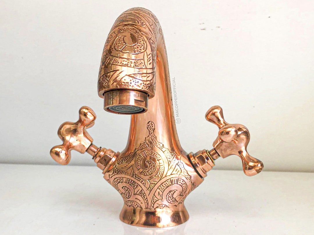 Handcrafted Copper Finish Bathroom Sink Faucet, Powder Room Copper ...