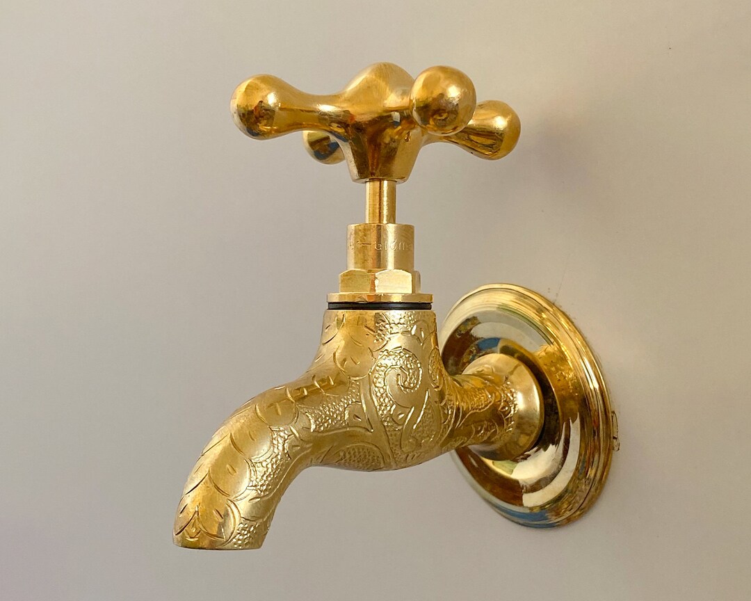 4 Inch Reach Bathroom Sink Wall Water Tap Engraved Small Wall Faucet ...