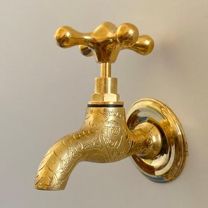 4 Inch Reach Bathroom Sink Wall Water Tap Engraved Small Wall Faucet ...