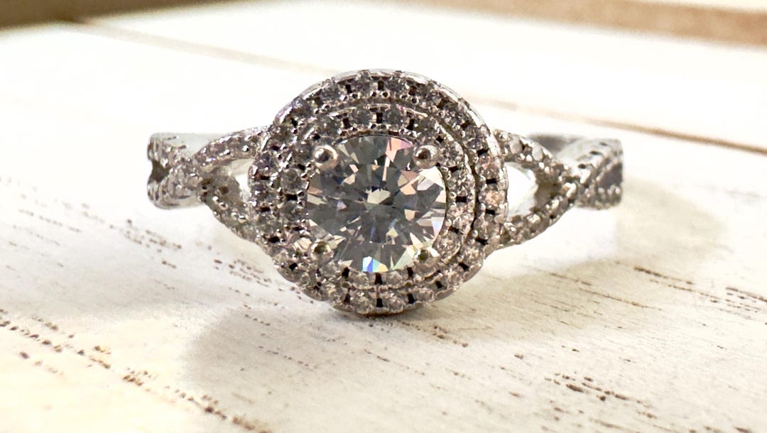 925 Sterling Silver Twist Halo Ring Size 9.25 - Etsy