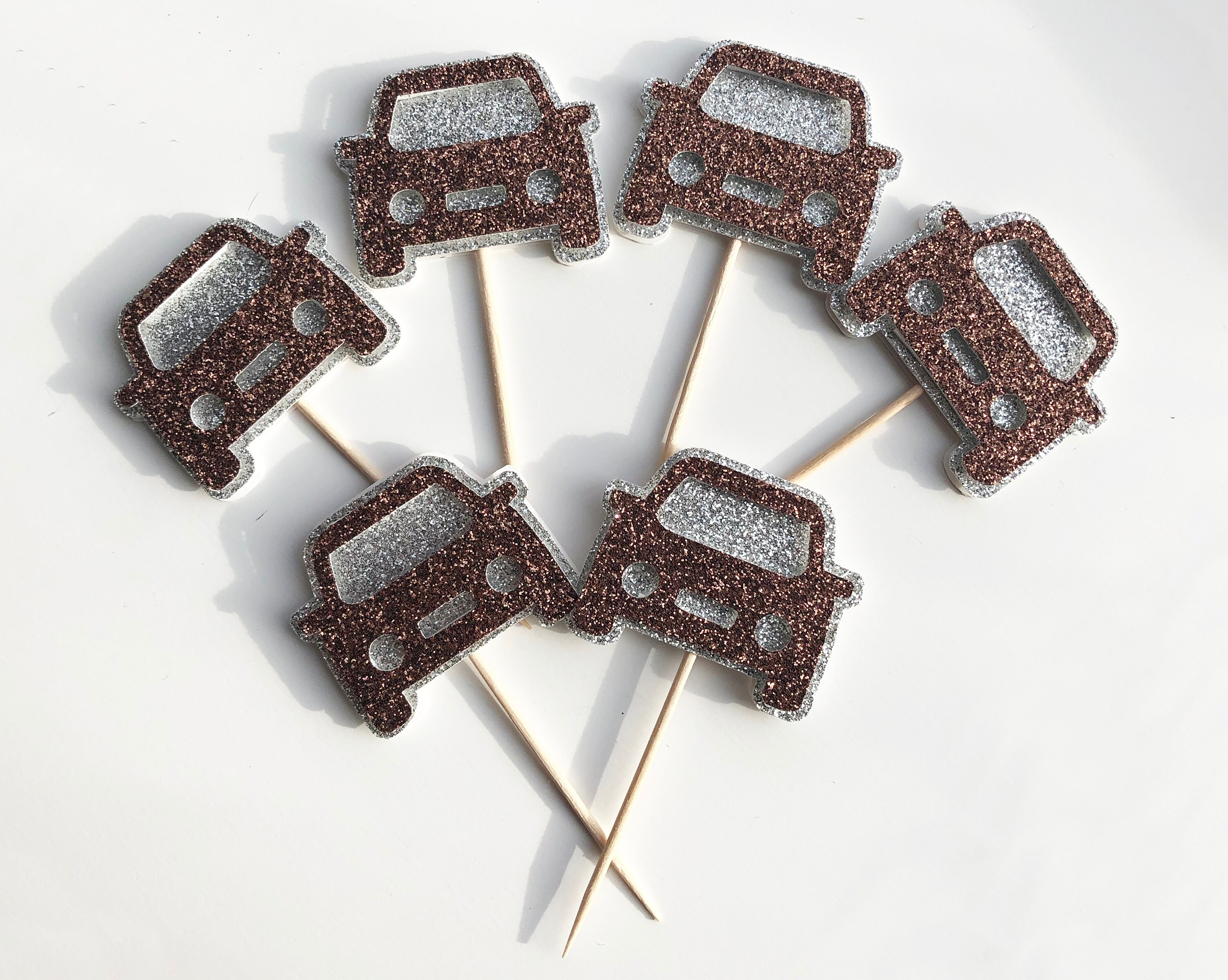 Double layer Glitter Car Cupcake Toppers Birthday Theme for | Etsy