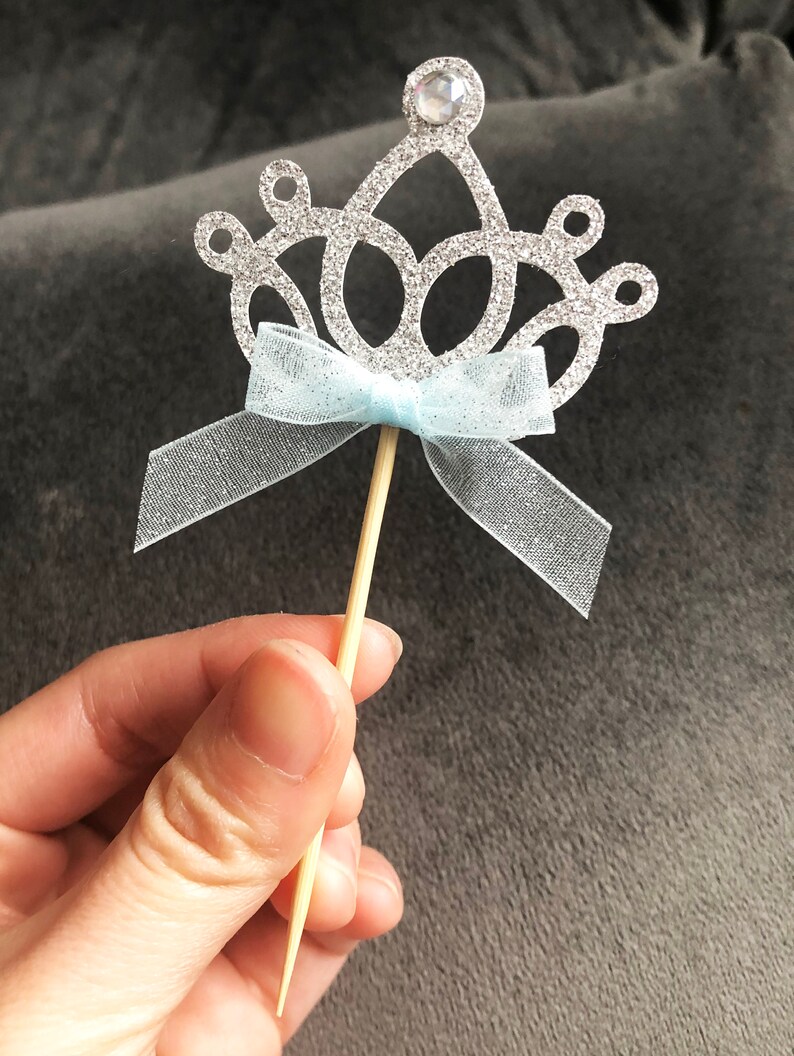 Gold Glitter Princess Crown Cupcake Toppers With Pink Hand - Etsy