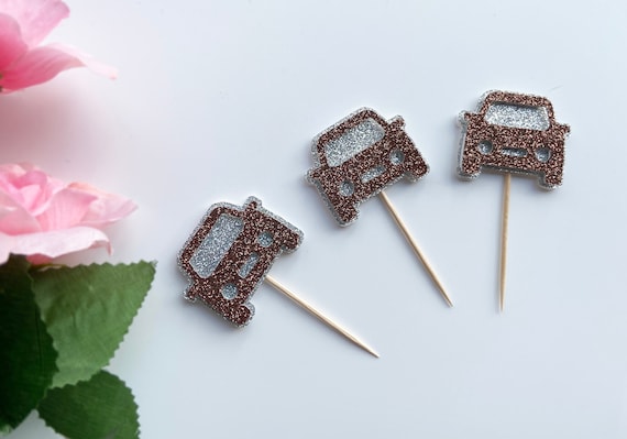 Double Layer Glitter Car Cupcake Toppers Birthday Theme for | Etsy