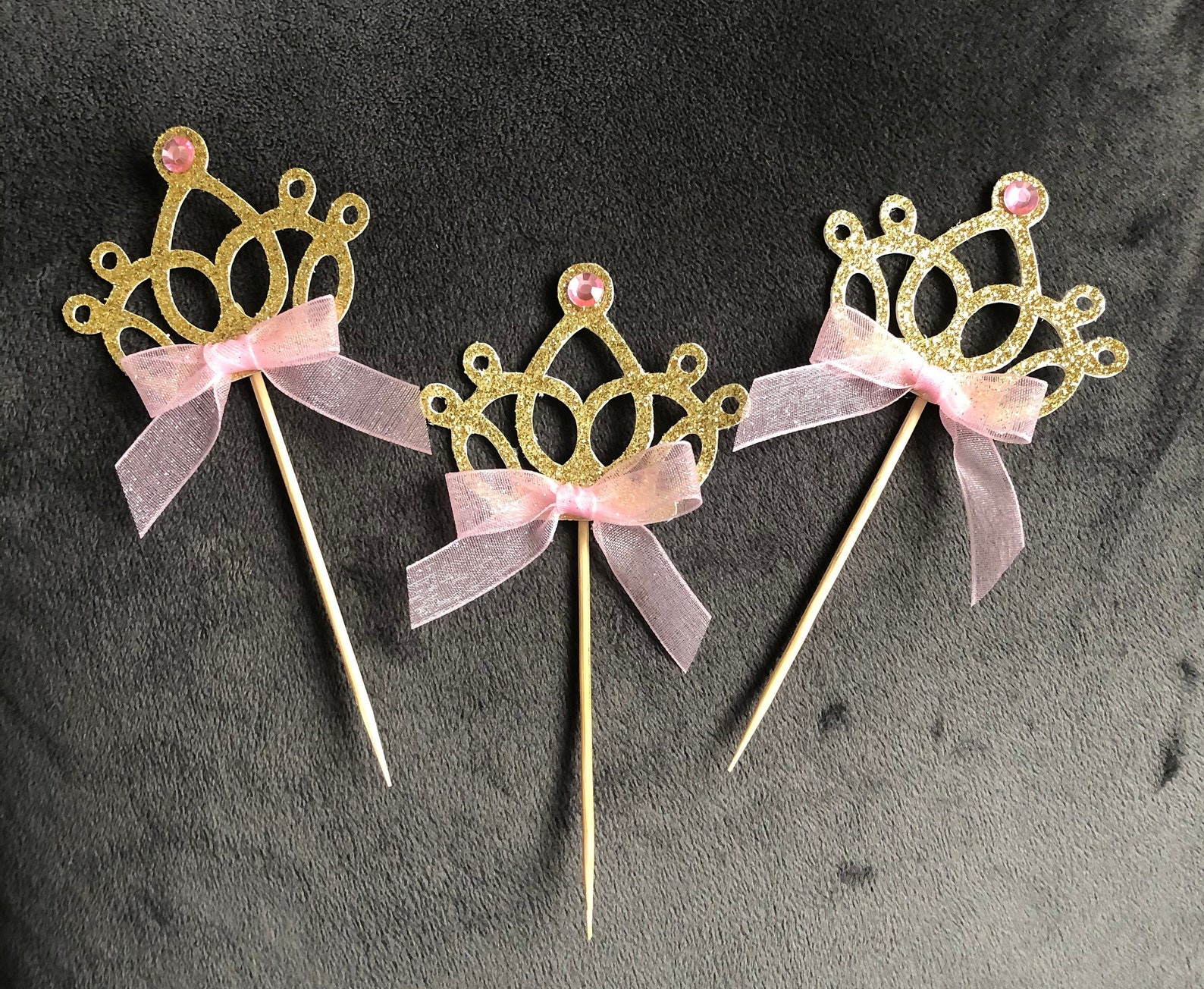 Gold Glitter Princess Crown Cupcake Toppers with Pink Hand | Etsy